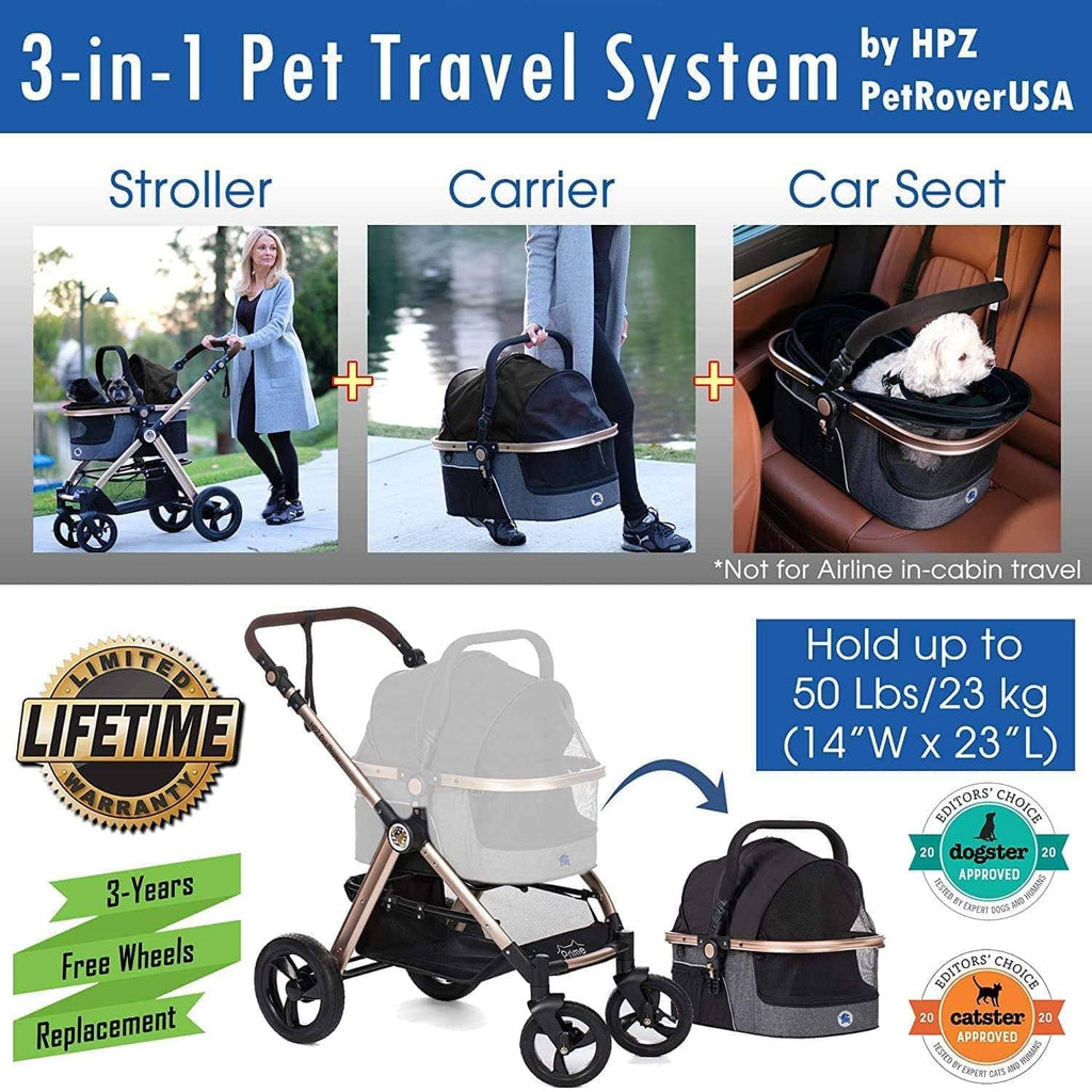 HPZ™ Pet Rover Prime Luxury 3-In-1 Stroller For Dogs & Cats